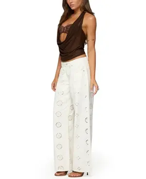 EDIKTED Eyelet Low Rise Wide Leg Jeans
