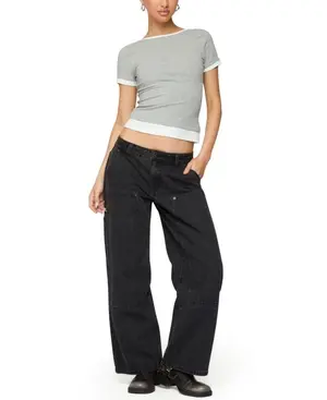 EDIKTED Ayla Low Rise Carpenter Jeans - Black-washed