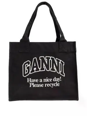GANNI Logo-embroidered Tote Bag - Black
