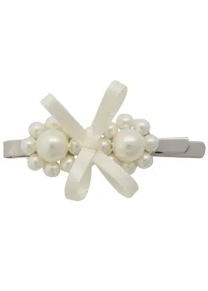 Simone Rocha Petite Bow Mini Flower Hair Clip - Pearl