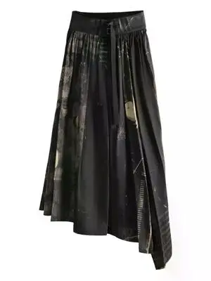 Y’s Pleated Print Midi Skirt