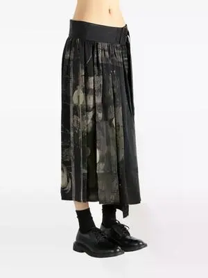 Y’s Pleated Print Midi Skirt