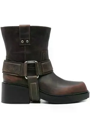 VIC MATIE 60mm Buckle-strap Leather Biker Boots - Brown