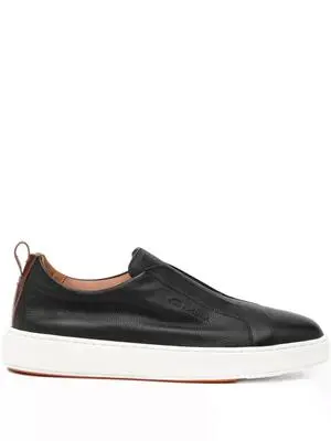 Santoni Tumbled Leather Slip-on Sneakers