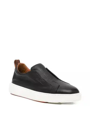 Santoni Tumbled Leather Slip-on Sneakers