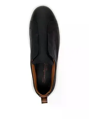 Santoni Tumbled Leather Slip-on Sneakers