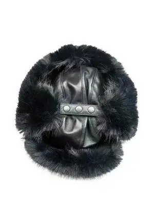 Vaquera Faux Fur-trimmed Leather Hat - Black