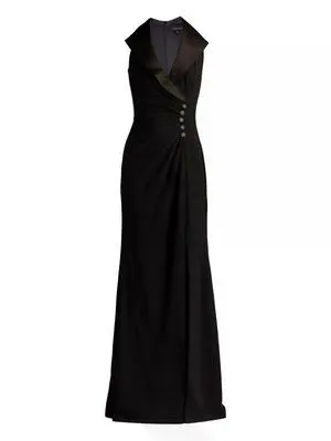 Tadashi Shoji Satin-collar Embellished Gown
