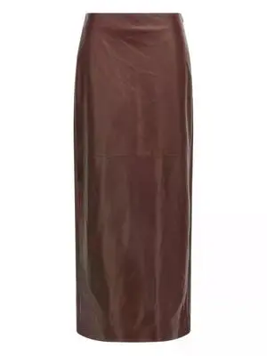 Brunello Cucinelli Column Back-split Leather Midi Skirt