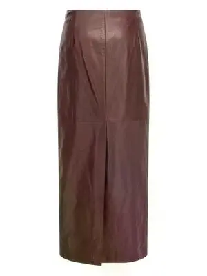 Brunello Cucinelli Column Back-split Leather Midi Skirt