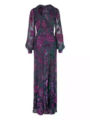 Etro Floral-print Velvet Maxi Dress - Blue