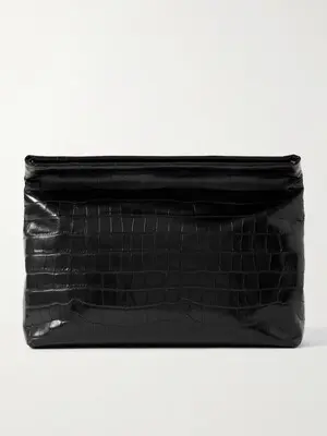 NILI LOTAN Jerry Croc-effect Leather Clutch - Black
