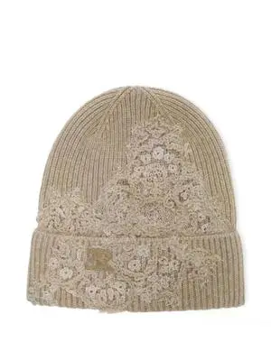 Ermanno Scervino Embroidered Logo Cashmere Beanie - Neutrals