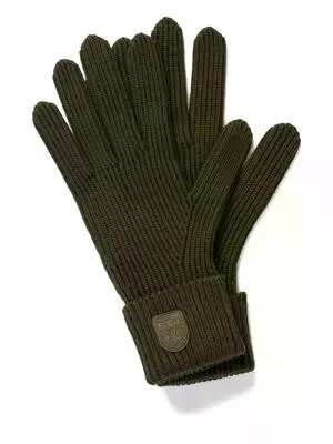 PARAJUMPERS Ribbed-knit Gloves With Logo Patch - Green