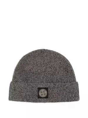 Stone Island Ribbed Logo-patch Beanie - Grey