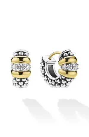 Lagos Signature Caviar Diamond Huggie Hoop Earrings - Two Tone