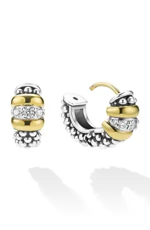Lagos Signature Caviar Diamond Huggie Hoop Earrings