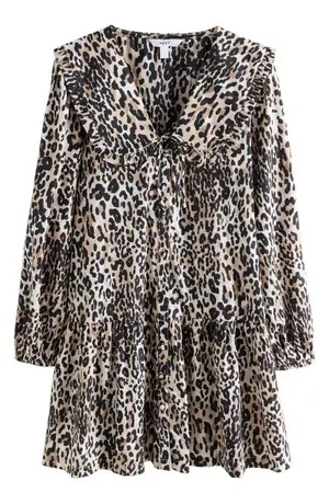 NEXT Long Sleeve Leopard Print Mini Dress