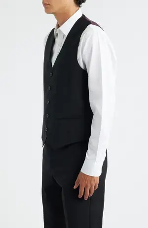 JACK VICTOR Owen Five-button Stretch Wool Vest - Black