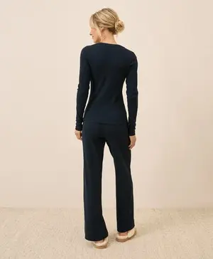 PACT Dream Rib Wide Leg Lounge Pant - Midnight Blue