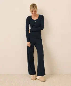 PACT Dream Rib Wide Leg Lounge Pant - Midnight Blue