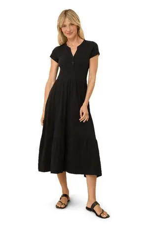 PACT Organic Cotton Relaxed Slub Henley Market Dress Black