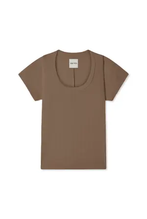 VIR VITA Pointelle Scoop Tee - Bark