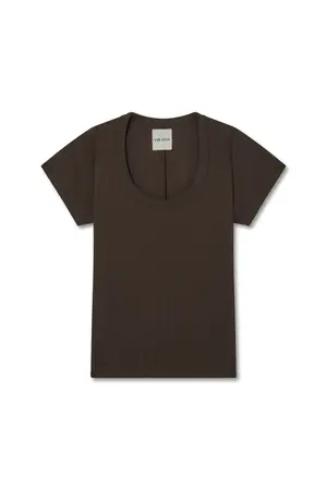 VIR VITA Pointelle Scoop Tee - Espresso