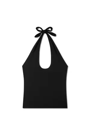 VIR VITA Pointelle Halter Top Black