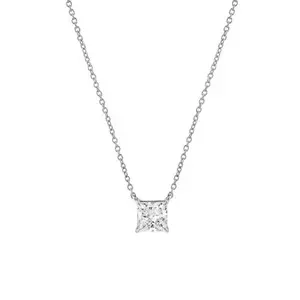 LUVMYJEWELRY Princess Charm 14k Gold Lab Grown Diamond Necklace - 14k White Gold