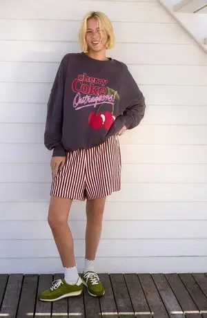 NEXT Striped French Terry Shorts - Red