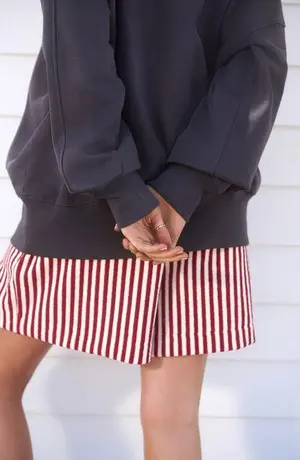 NEXT Striped French Terry Shorts - Red
