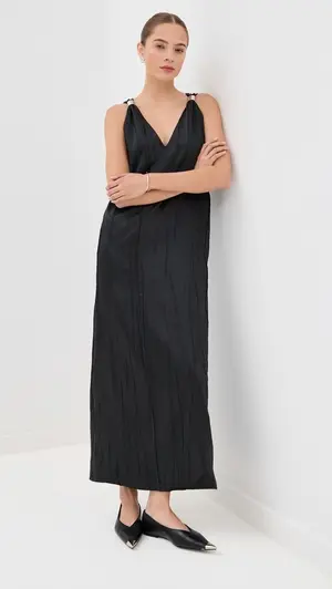 Brandon Maxwell Keke Deep V Shift Midi Dress