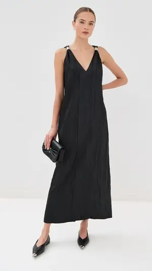 Brandon Maxwell Keke Deep V Shift Midi Dress