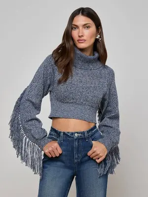 L'Agence Maddison Fringed Turtleneck - Denim Blue