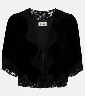 Rixo Ursula Lace-trimmed Velvet Top - Black