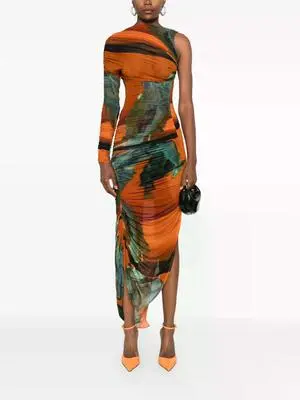 MUGLER Archive-print Asymmetrical Mesh Dress