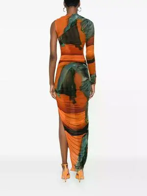 MUGLER Archive-print Asymmetrical Mesh Dress