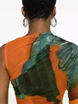 MUGLER Archive-print Asymmetrical Mesh Dress