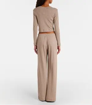 LESET Cropped Pointelle Cotton Cardigan - Beige