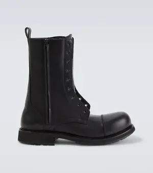 Balenciaga Truck Leather Combat Boots - Black