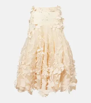 Zimmermann Hypnotic Floral-appliqué Silk Midi Skirt - Beige
