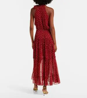 Rixo Abi Polka-dot Chiffon Midi Dress - Red