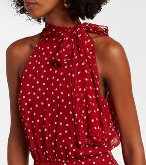 Rixo Abi Polka-dot Chiffon Midi Dress - Red
