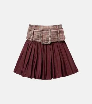 PATOU Checked Ruched Virgin Wool Miniskirt
