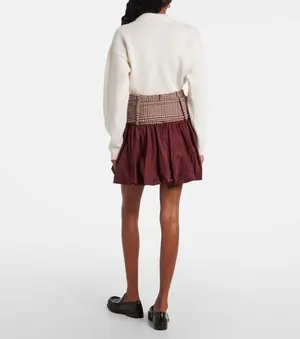 PATOU Checked Ruched Virgin Wool Miniskirt