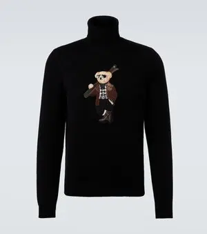 Ralph Lauren Purple Label Embroidered Cashmere Turtleneck Sweater - Black