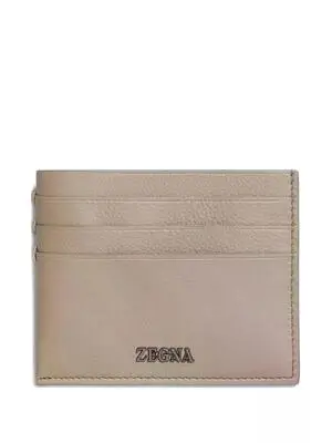 Zegna Leather Logo-plaque Card Holder - Neutrals