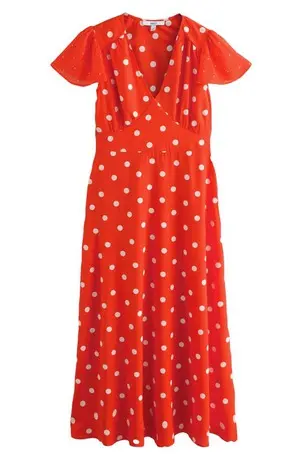 NEXT Polka Dot Tie Back Maxi Dress - Red