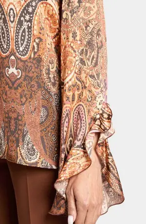 Santorelli Sienna Long Sleeve Printed Charmeuse Blouse
